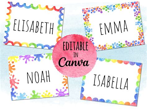 Classroom Name Tags Template Watercolor Editable Printable