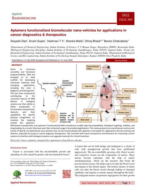 Pdf Aptamers Functionalized Biomolecular Nano Vehicles For Applications In Cancer Diagnostics