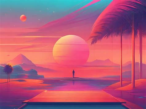 Premium Vector Synthwave Background Landscape