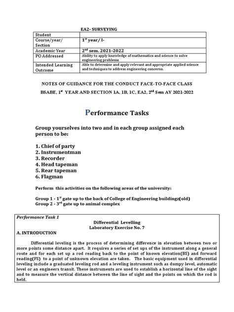 Notes Of Guidance For Lab No 7 Pdf Surveying Science