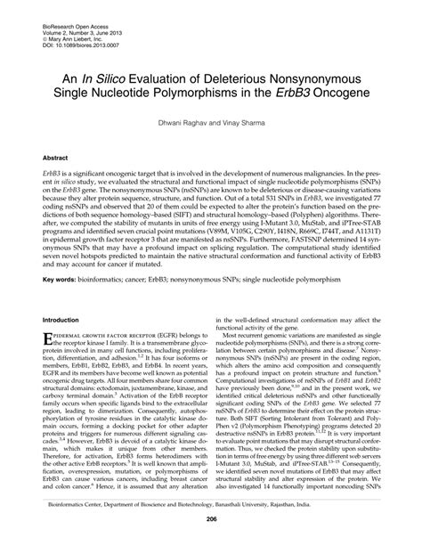 Pdf An In Silico Evaluation Of Deleterious Nonsynonymous Single