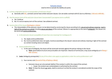 Exclusion Clauses Exclusion Clauses Used To Limit Or Exclude The Liability Of A Party Is