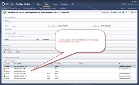 Tfs 2015 Build Release View History Test Results For Automated Test