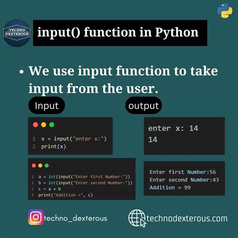 TechnoDexterous on LinkedIn: Input() function in Python 🐍 We are starting New Python Weekend Batch…