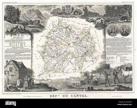 1852 Levasseur Plan Du Département Du Cantal France Région Cantal