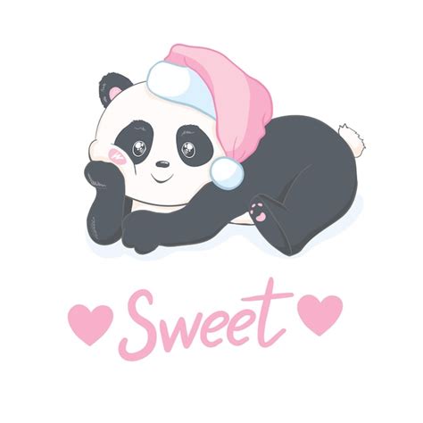 흰색 바탕에 빨간 크리스마스 모자를 쓴 귀여운 만화 팬더 프리미엄 벡터