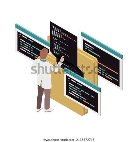 Programming Development Isometric Composition Character Programmer Stock Vector Royalty Free