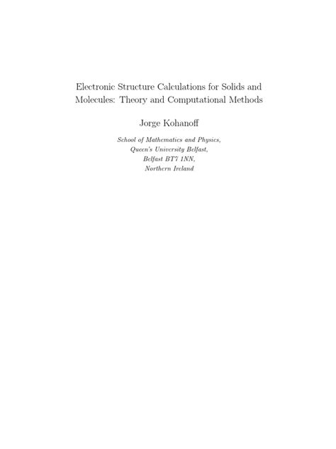 Electronic Structure Calculations For Solids And Molecules Theory And Computational Methods