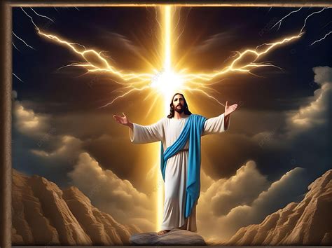 번개와 함께 예수의 이미지 하느님 주 예수 신의 축복 배경 일러스트 및 사진 무료 다운로드 Pngtree
