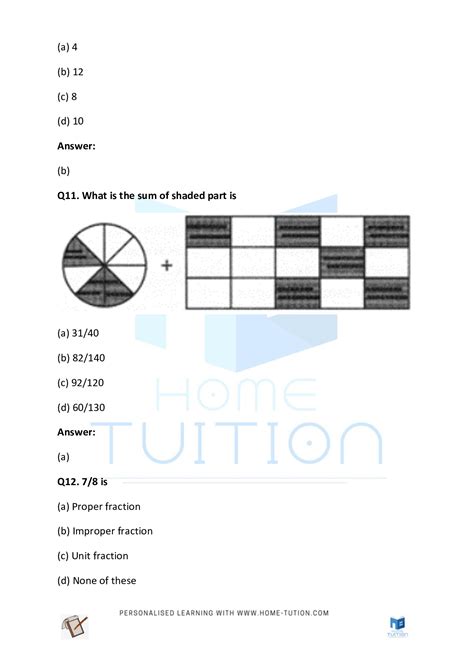 Cbse Class 5 Maths Fraction Worksheet Free Pdf Home Tution