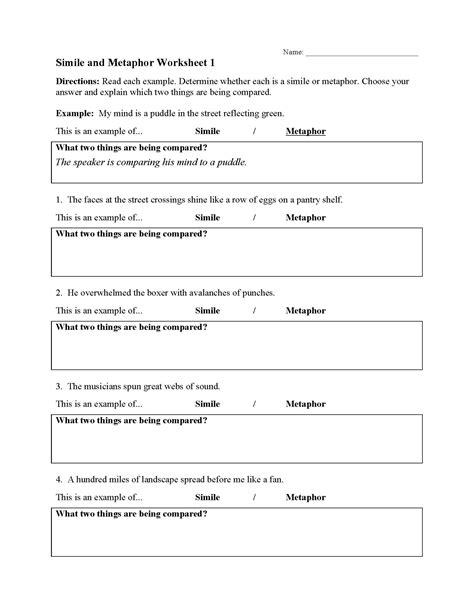 Free Printable Worksheets Similes And Metaphors Worksheets Hq