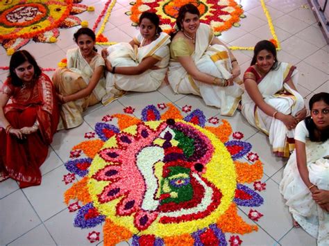 Pookalam An Intricate And Colourful Arrangement Of Flowers Laid On The Floor It Is Followed