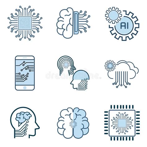 Set Of Artificial Intelligence Vector Line Icons Face Recognition