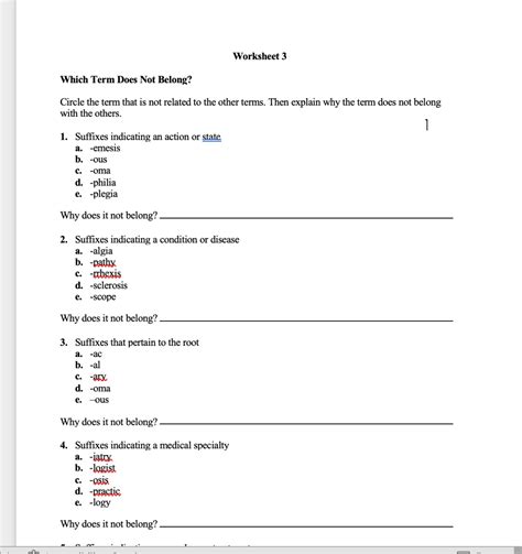Solved Worksheet 3which Term Does Not Belongcircle The Term