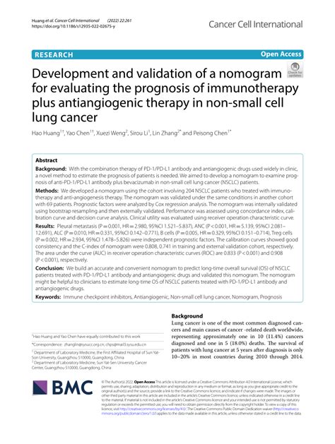 Pdf Development And Validation Of A Nomogram For Evaluating The Prognosis Of Immunotherapy