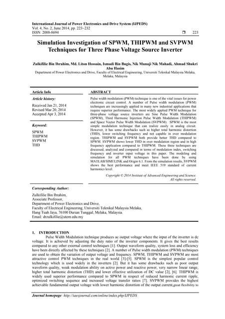 Simulation Investigation Of Spwm Thipwm And Svpwm Techniques For Three