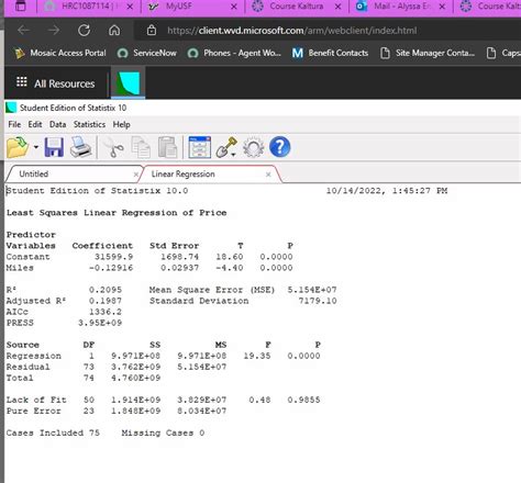 Solved Above Is A Linear Regression Of My Student Data Chegg