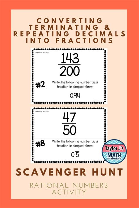 Converting Repeating And Terminating Decimals Into Fractions Activity