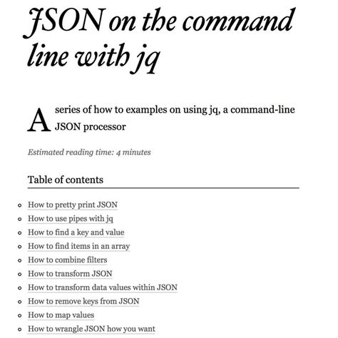 JSON On The Command Line With Jq Https Shapeshed Jq Json Json Javascript CommandLine