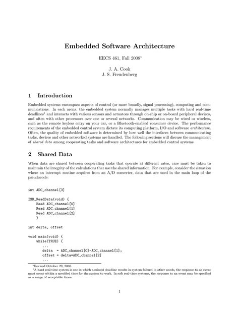 Lecture Notes Lecture 1 Embedded Software Architecture Embedded Software Architecture Eecs