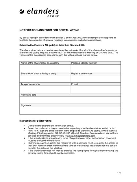 Fillable Online Notification Of Attendance And Postal Voting Form Fax Email Print Pdffiller
