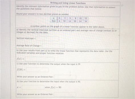 Solved Writing And Using Linear Functions Identify The Chegg