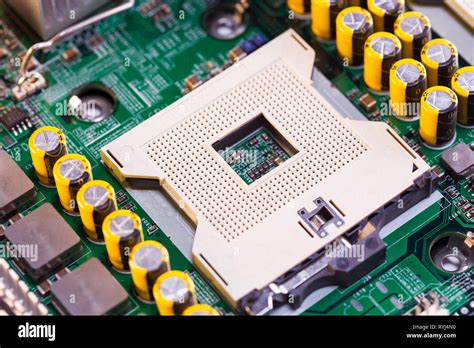 Close Up CPU Socket On A Computer Motherboard Stock Photo Alamy