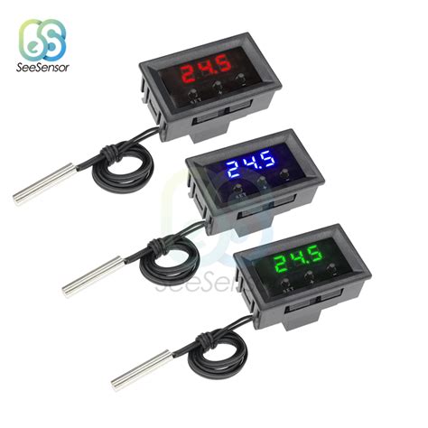 Led 디지털 온도 조절기 온도 컨트롤러 온도계 방수 Ntc 센서 프로브 케이블 Dc 12v 적색 청색 녹색 디스플레이 W1209온도 계측기 Aliexpress
