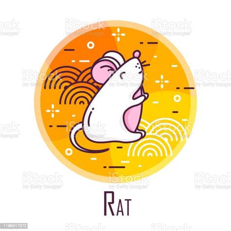 주황색 원에 흰색 쥐와 그래픽 요소와 휴일 아이콘입니다 얇은 라인 플랫 디자인 벡터 개념에 대한 스톡 벡터 아트 및 기타 이미지 개념 겨울 계절 Istock