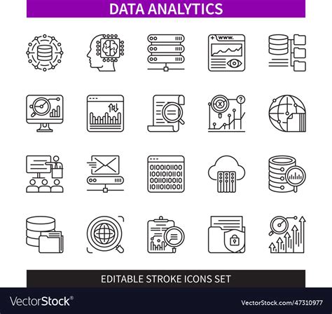 Data Analytics Editable Stroke Icon Set Royalty Free Vector