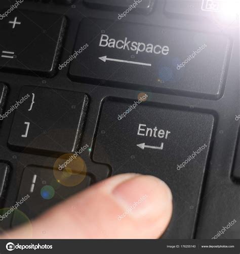 Finger Pressing Enter Key Black Keyboard Close Stock Photo
