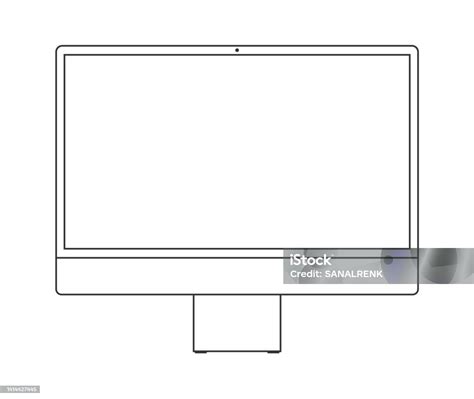 컴퓨터 개요 아이콘입니다 와이어프레임 Pc 기호 흰색 배경에 하나의 컴퓨터 모형으로 모두 윤곽을 그렸습니다 흰색 디스플레이 화면 벡터 스톡 0명에 대한 스톡 벡터 아트 및