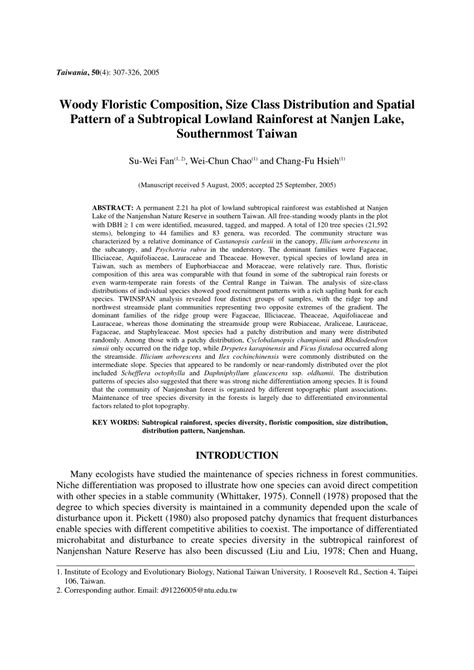 Pdf Woody Floristic Composition Size Class Distribution And Spatial Pattern Of A Subtropical