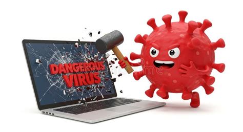 Virus Attacking Laptop Screen Cartoon Virus Smashing Laptop Screen With