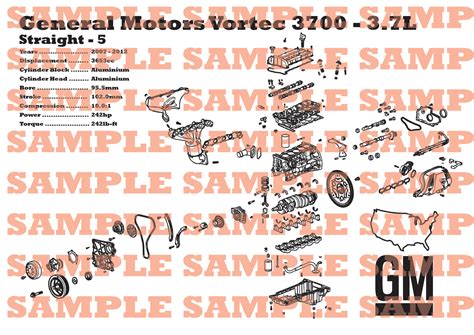 General Motors Vortec 3700 37l Engine Exploded View Poster Enginemaps