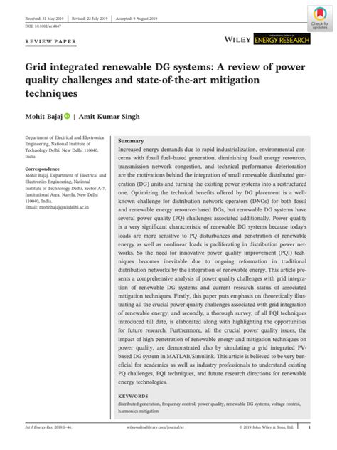 Grid Integrated Renewable Dg Systems A Review Of Power Pdf