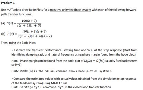 Solved Use MATLAB To Draw Bode Plots For A Negative Unity Chegg