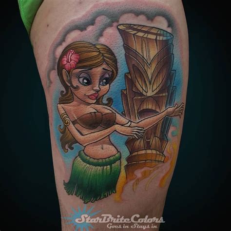 Vibrant Hula Girl Tattoo Design