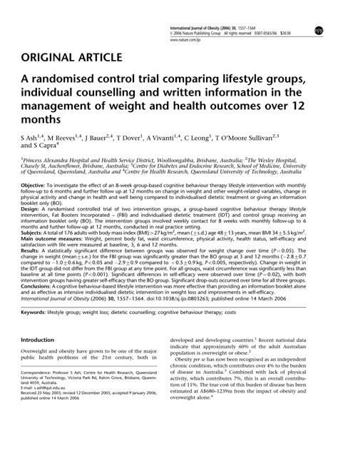 Pdf A Randomised Control Trial Comparing Lifestyle Groups Individual Counselling And Written