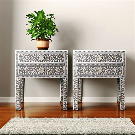 Luxurious Mother Of Pearl Bedside Table Handcrafted Inlay Nightstand Etsy