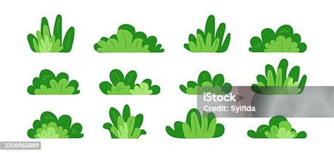 부시 잔디 숲 나무 식물 녹색 정원 아이콘 만화 상징 공원 잎 잔디밭 풍경과 초원 추상적인 들판 귀여운 단풍 세트 자연 벡터
