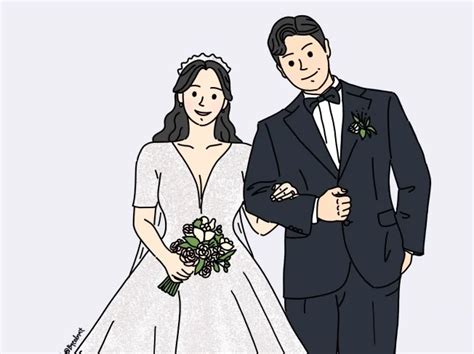 커플 가족 웨딩 우정 라인 드로잉 청첩장 일러스트 크몽