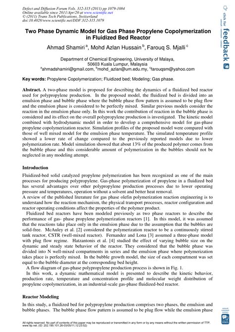 Pdf Two Phase Dynamic Model For Gas Phase Propylene Copolymerization In Fluidized Bed Reactor