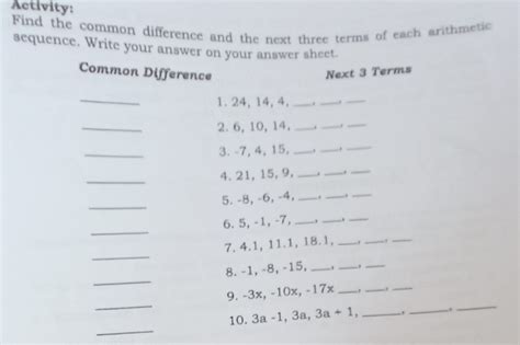 solved activity find the common difference and the next three terms