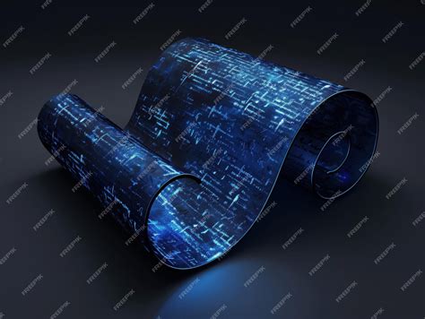 Intricate 3d Model Of An Illuminated Renaissance Scroll With Glowing Blue Text On Dark