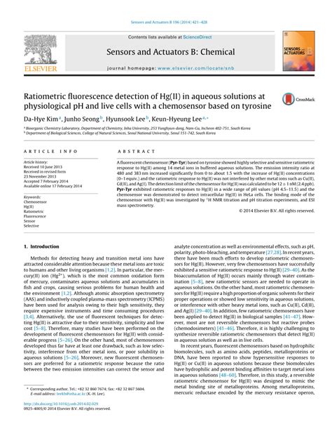 Pdf Ratiometric Fluorescence Detection Of Hgii In Aqueous Solutions At Physiological Ph And