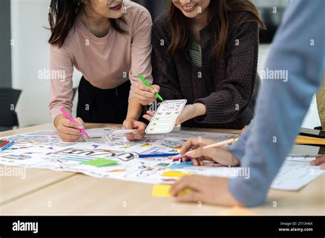 Team Of Ux Developer And Ui Designer Brainstorming Interface Wireframe Design Creative Digital