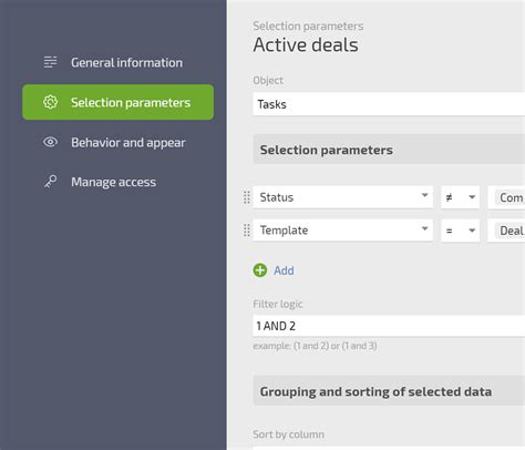 selection parameters features and uses planfix