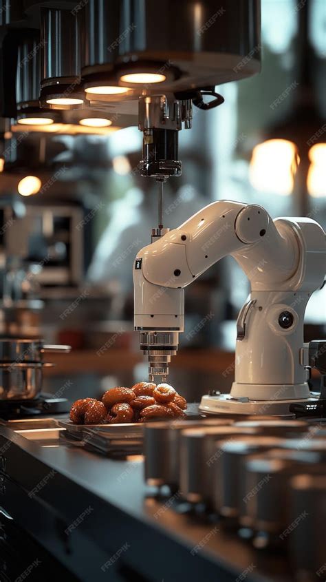 A Robotic Arm Carefully Picks Up A Food Item From A Tray Demonstrating The Automation Of Food