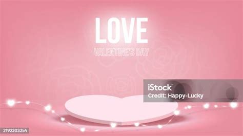 장미 분홍색 벽 배경에 장식 된 빛 심장 기반 제품 디스플레이를 위한 발렌타인 데이 배경 벡터 일러스트 레이 션 배경 주제에 대한 스톡 벡터 아트 및 기타 이미지 Istock